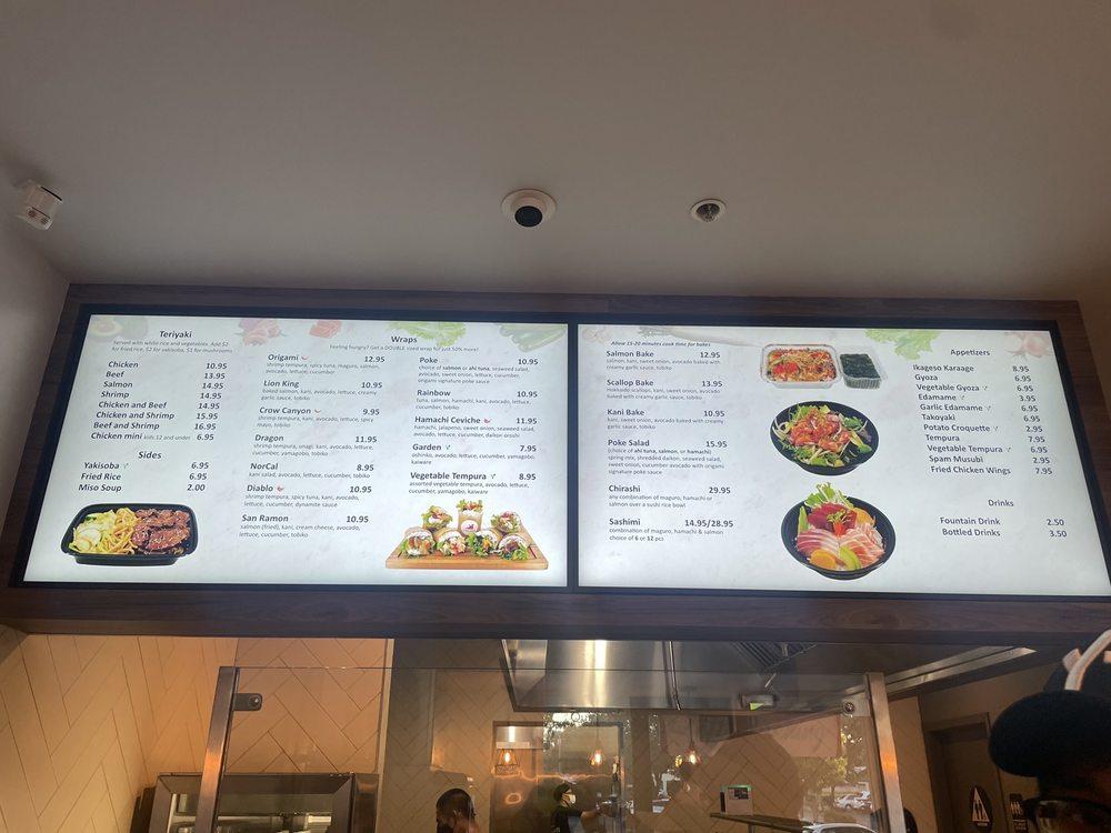 Menu at Origami restaurant, San Ramon