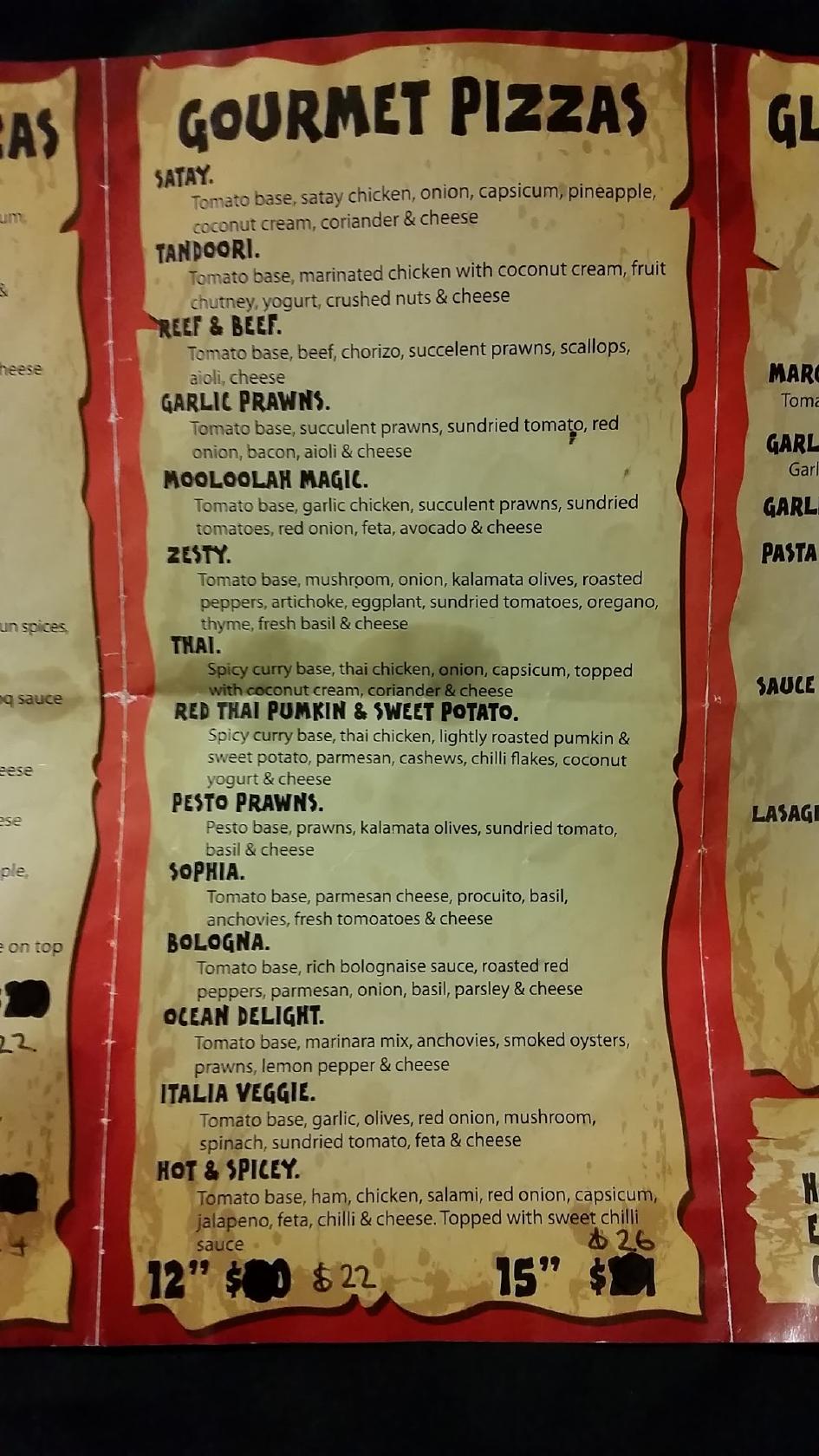 Menu at Pizzas @ Mooloolah pizzeria, Mooloolah Valley