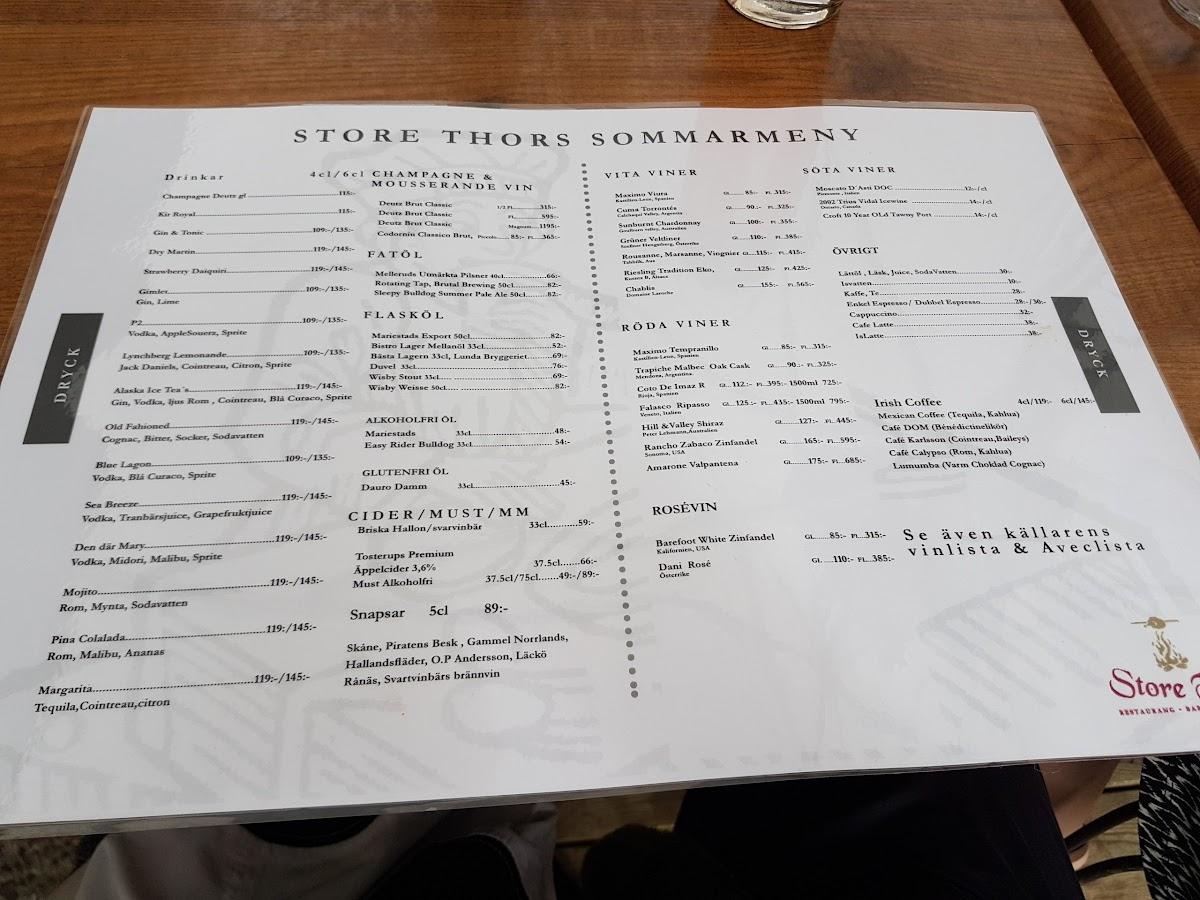 Menu at Restaurang Store Thor restaurant, Ystad