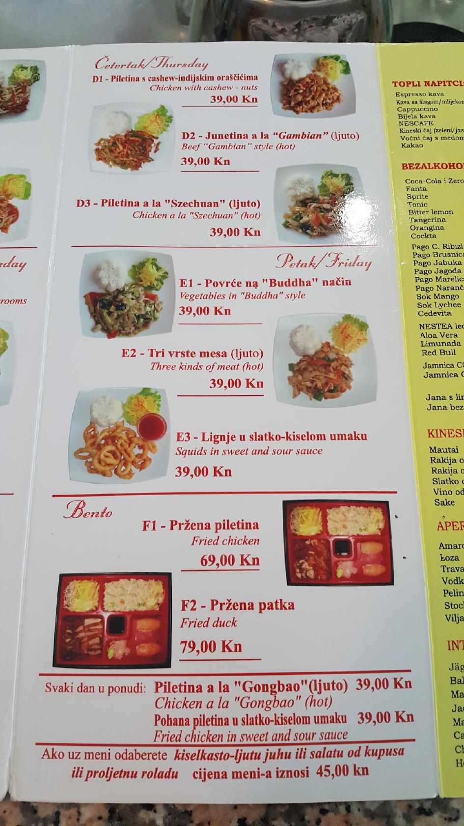 Menu at Restaurant Mr. Chen, Zagreb