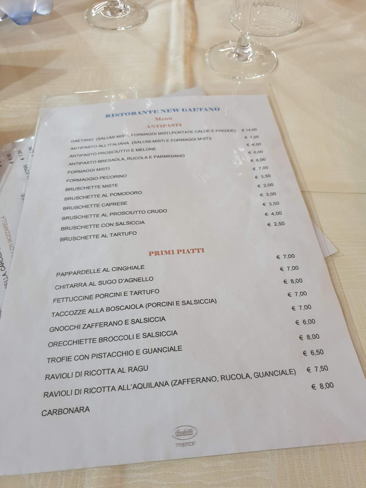 Menu at Ristorante New Gaetano, Popoli, Contrada Santo Padre