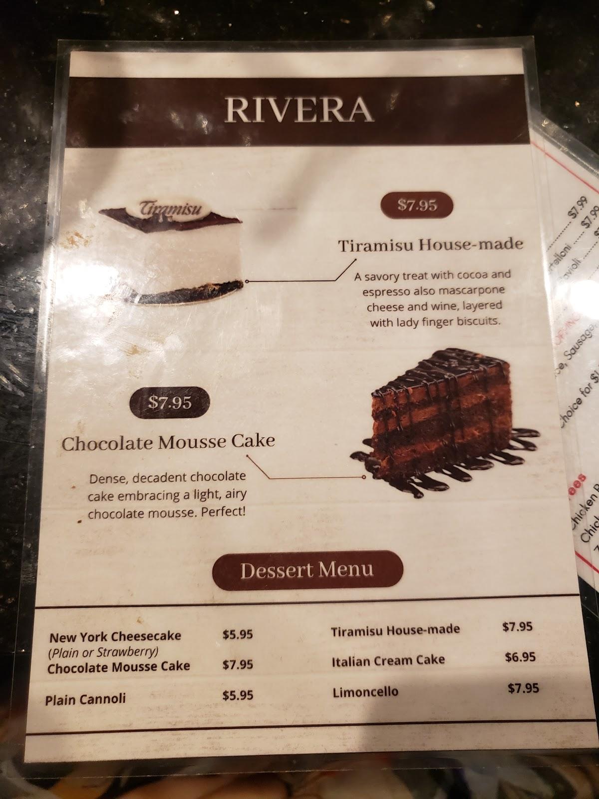 Menu at Rivera Italian Restaurant, North Little Rock