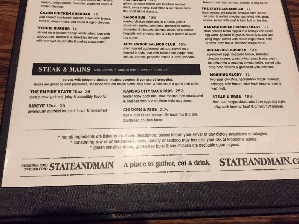 Menu at State & Main pub & bar, Hamilton, Upper James St Unit 103