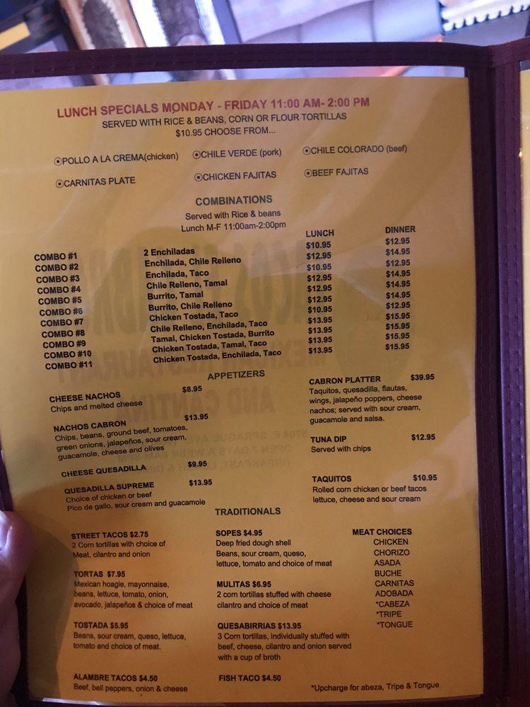 Menu at Tacos El Cabron LLC pub & bar, Spokane Valley