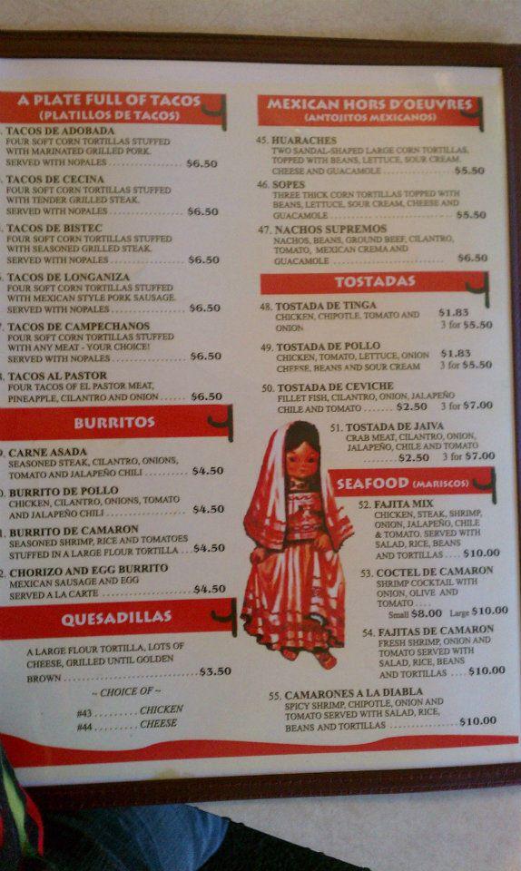 Menu at Tacos y Tortas Mexican Restaurant, Hanover