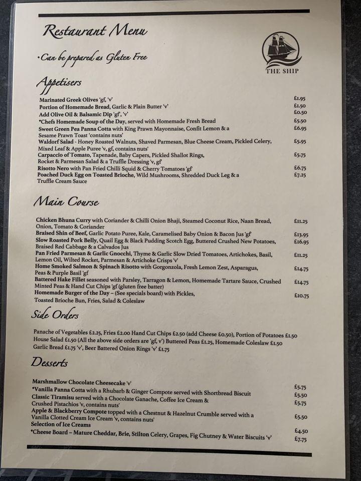 Menu at The Ship pub & bar, Frinton-on-Sea