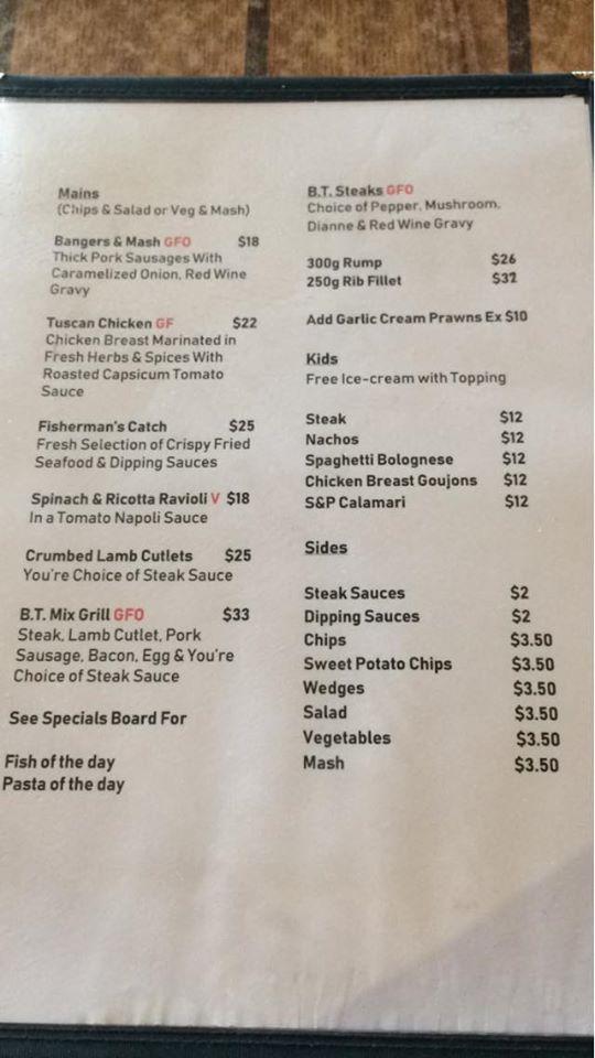 Menu at Ballandean Pub & Motel, Ballandean