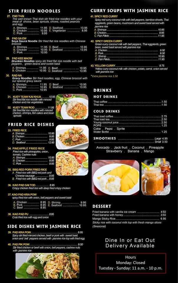 Menu at Bangkok Cafe, Chatham-Kent