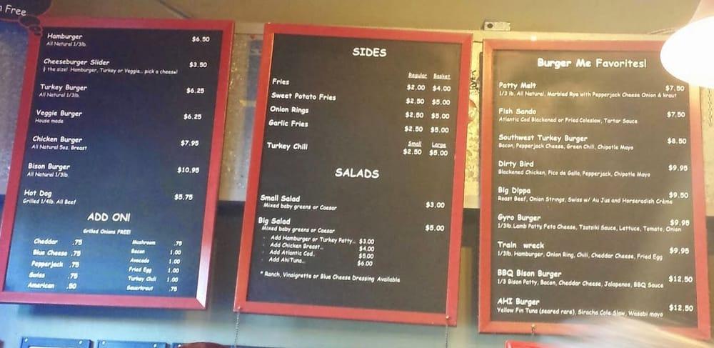 Menu at Burger Me restaurant, Truckee