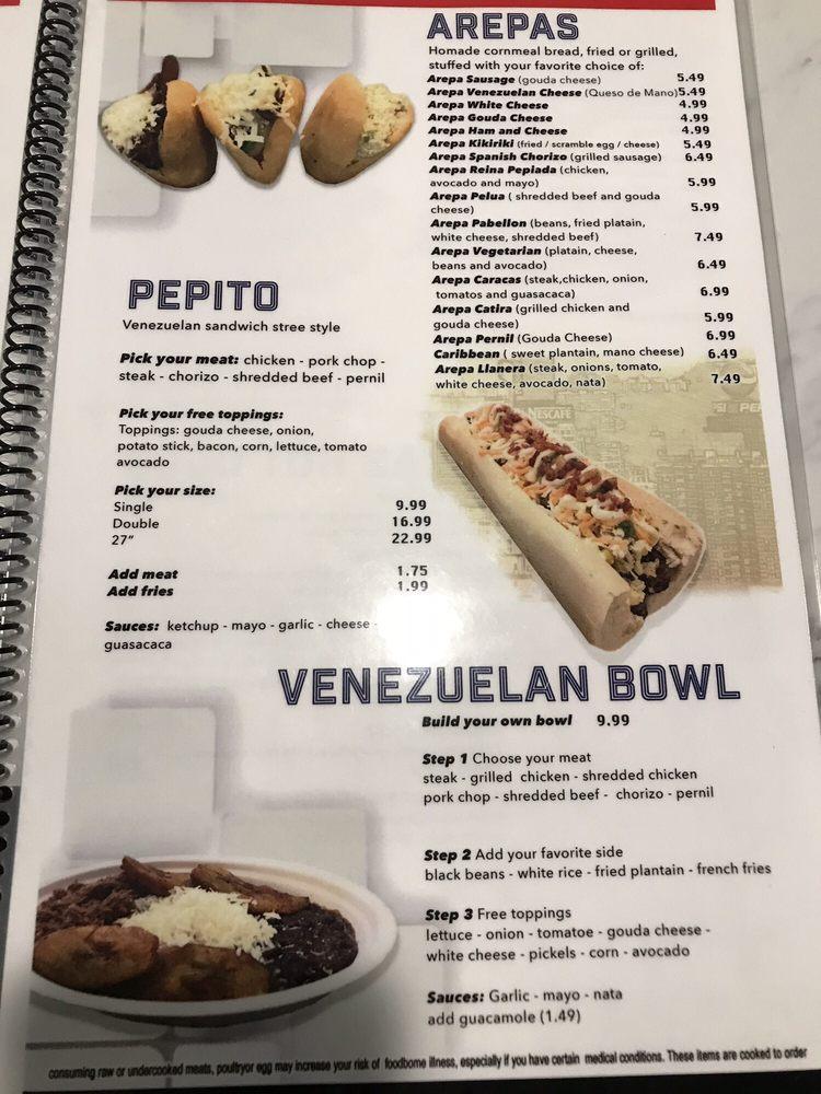 Menu at Caracas Bistro restaurant, Mishawaka