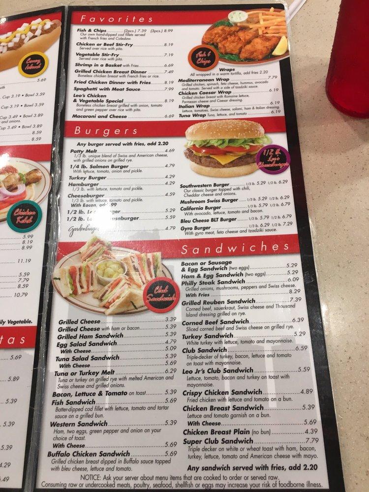 Menu at Leo's Coney Island restaurant, Fenton