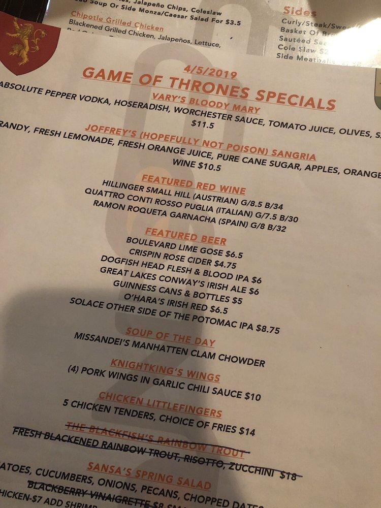 Menu at Monza pub & bar, Manassas, Battle St