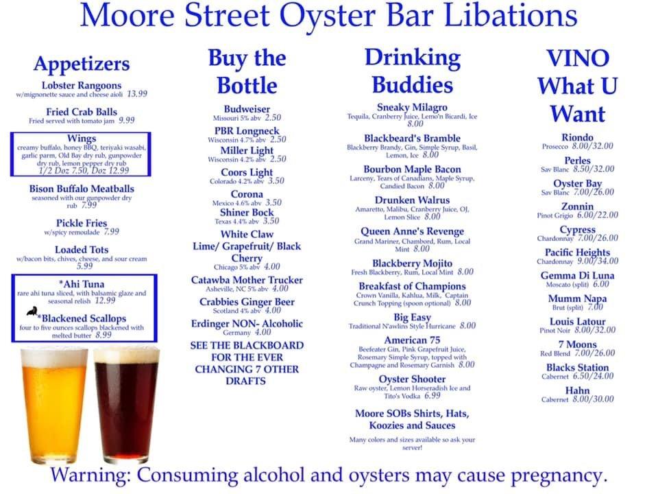 Menu at Moore Street Oyster Bar, Southport