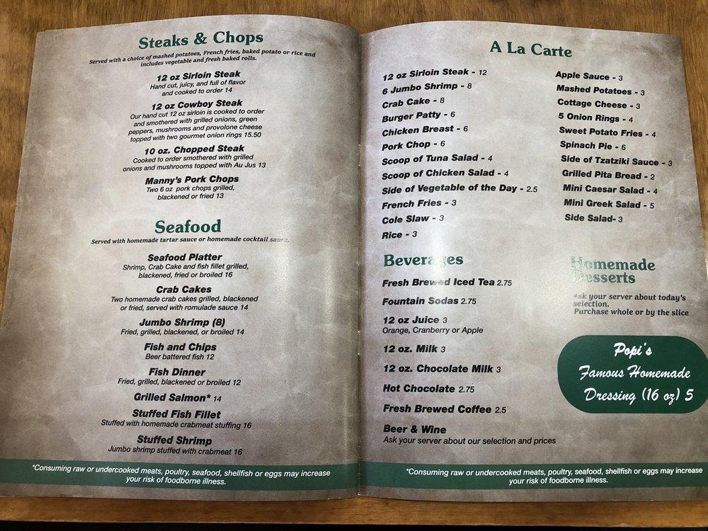 Menu at Popi's Place IV restaurant, Ellenton, US-301