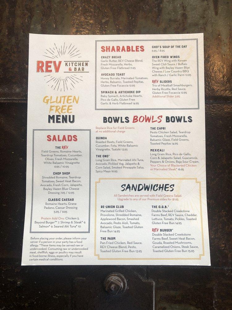 Menu at REV Kitchen & Bar, Beverly, 45 Enon St #1