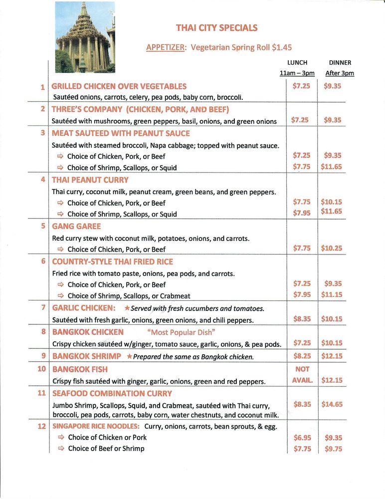 Menu at Thai City restaurant, Westland, N Wayne Rd