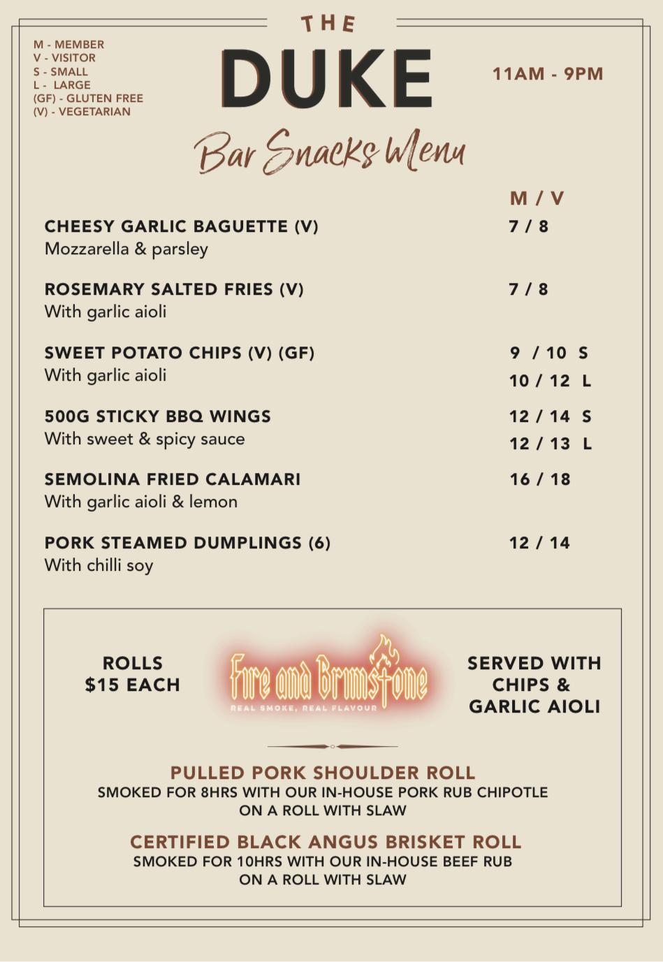 Menu at The Duke of Dural pub & bar, Dural