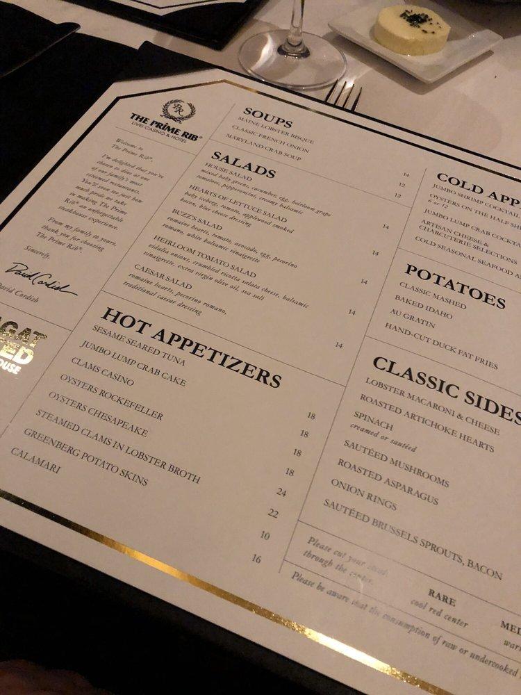 Menu at The Prime Rib at Live! Casino & Hotel steakhouse, Hanover ...