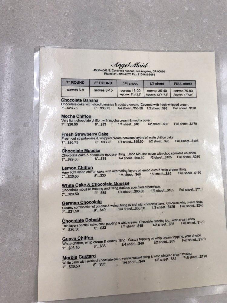 Menu at Angel Maid Bakery, Los Angeles