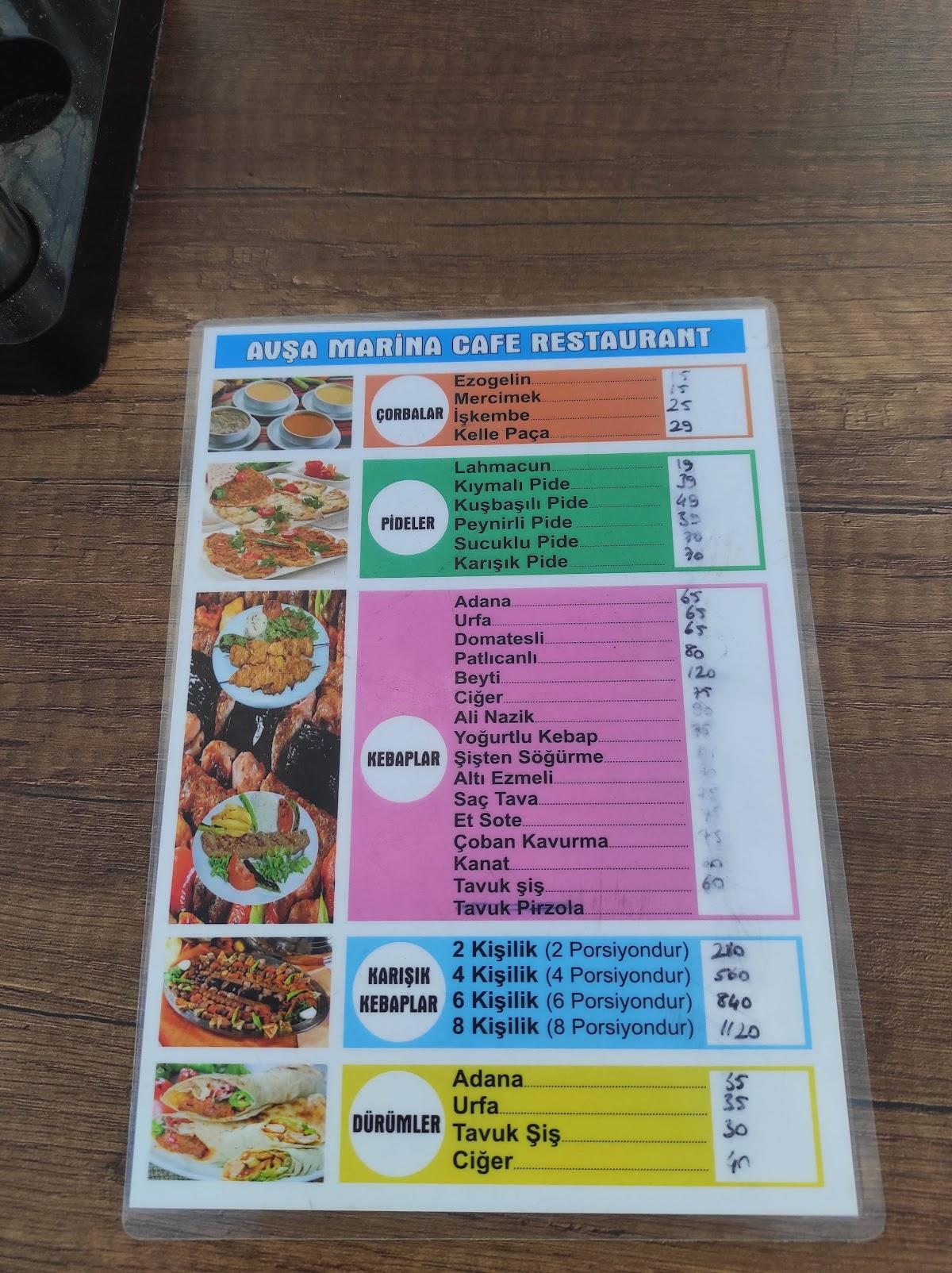 Menu at Avşa. Marina, Avşa Belediyesi