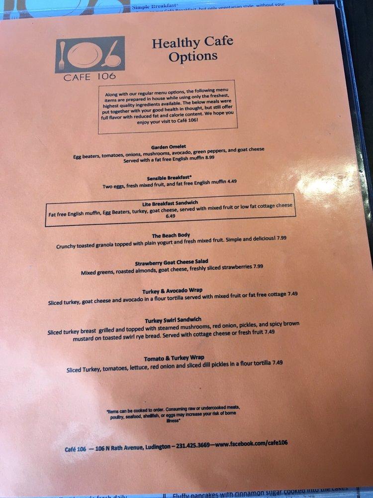 Menu at Cafe 106, Ludington