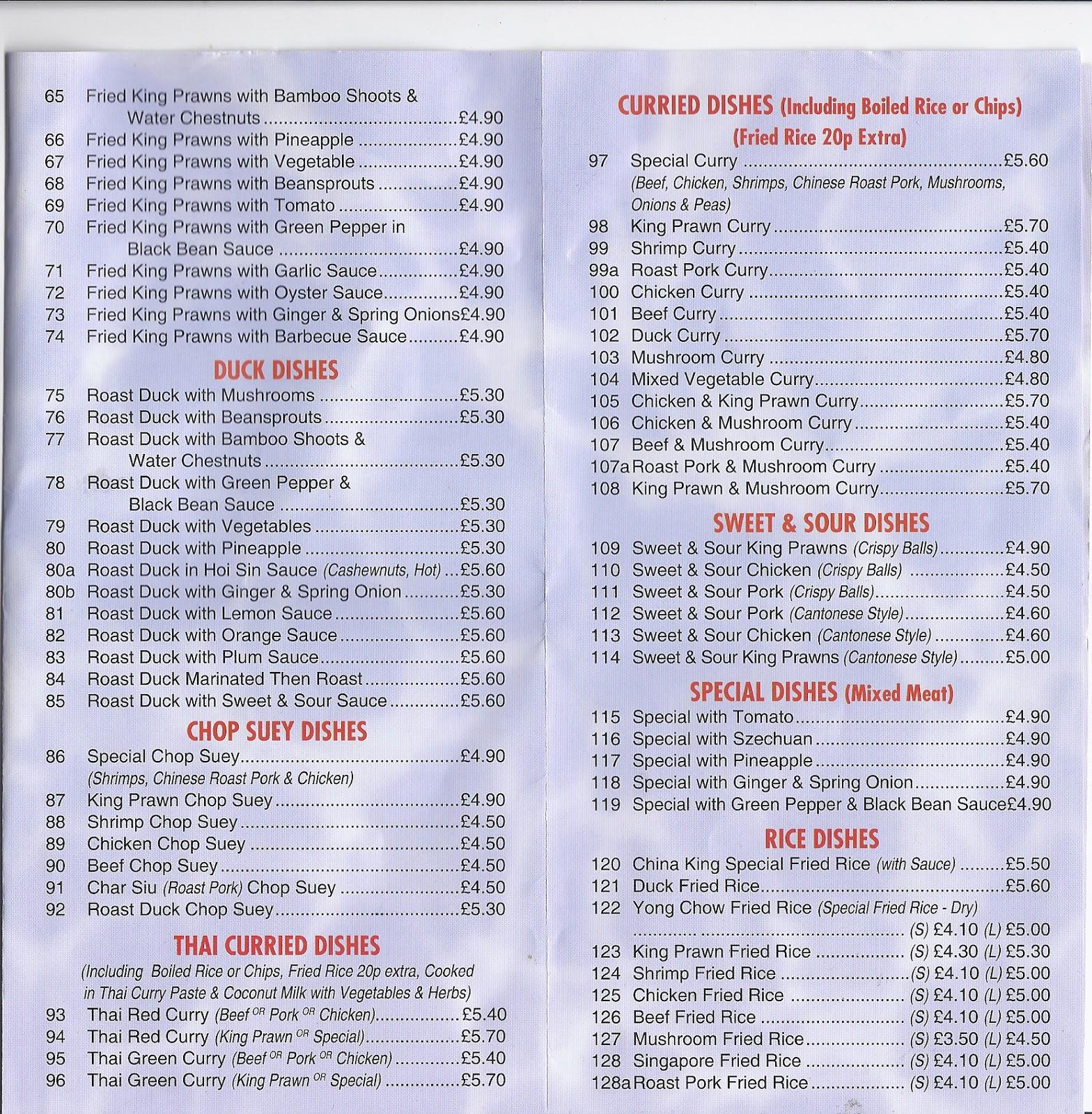 Menu at China King Chinese Takeaway fast food, Lichfield, 112 Netherstowe