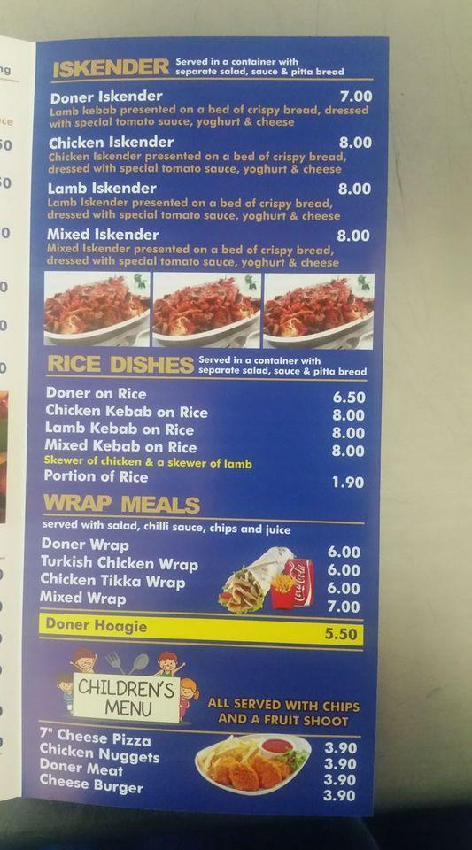 Menu at Efes Take-Away fast food, Carnoustie