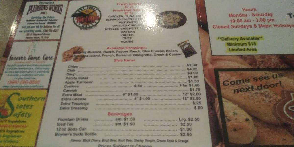 Menu at Nelly's Deli restaurant, Daytona Beach