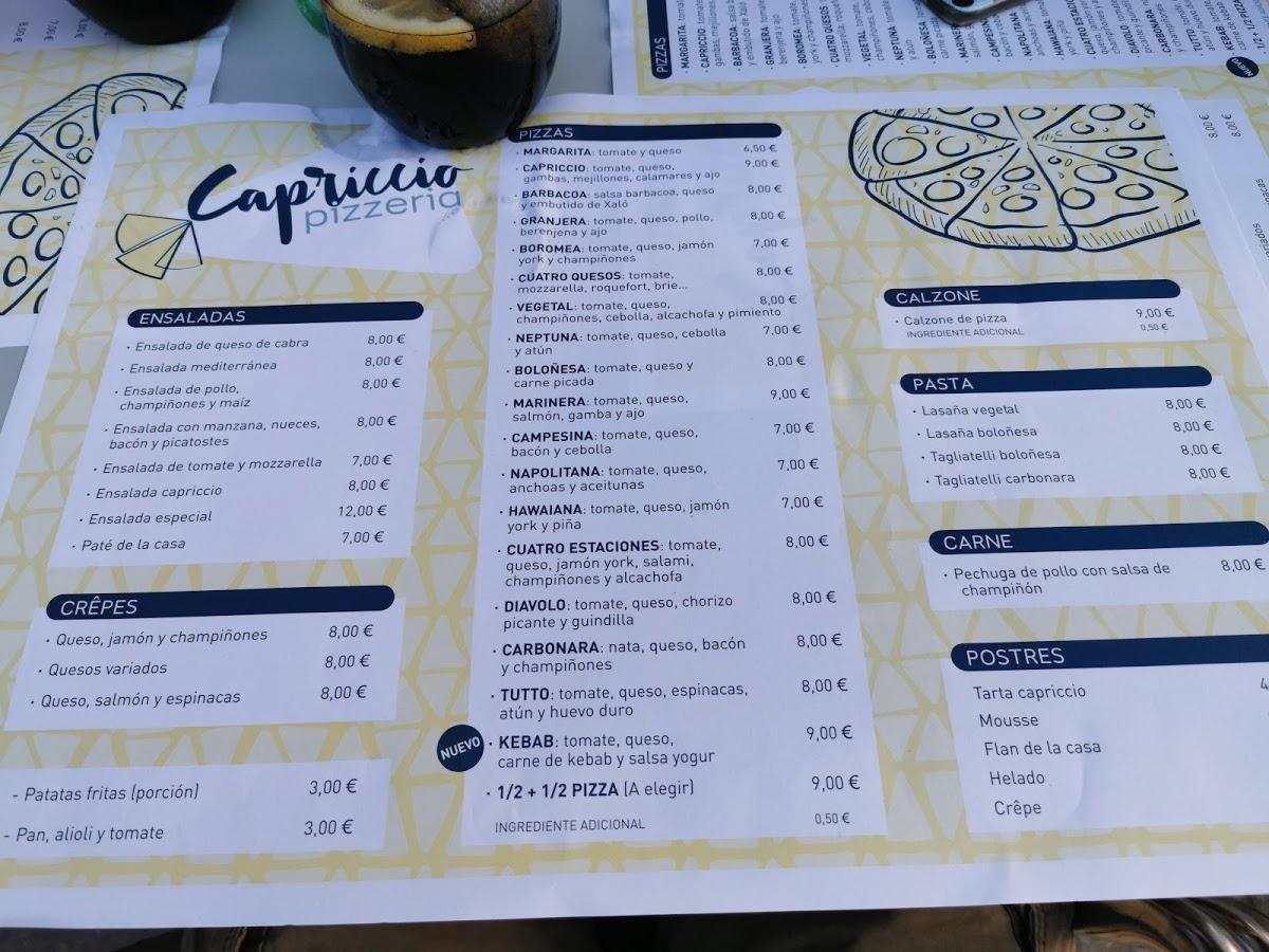 Menu at Pizzeria Capriccio, Jalón