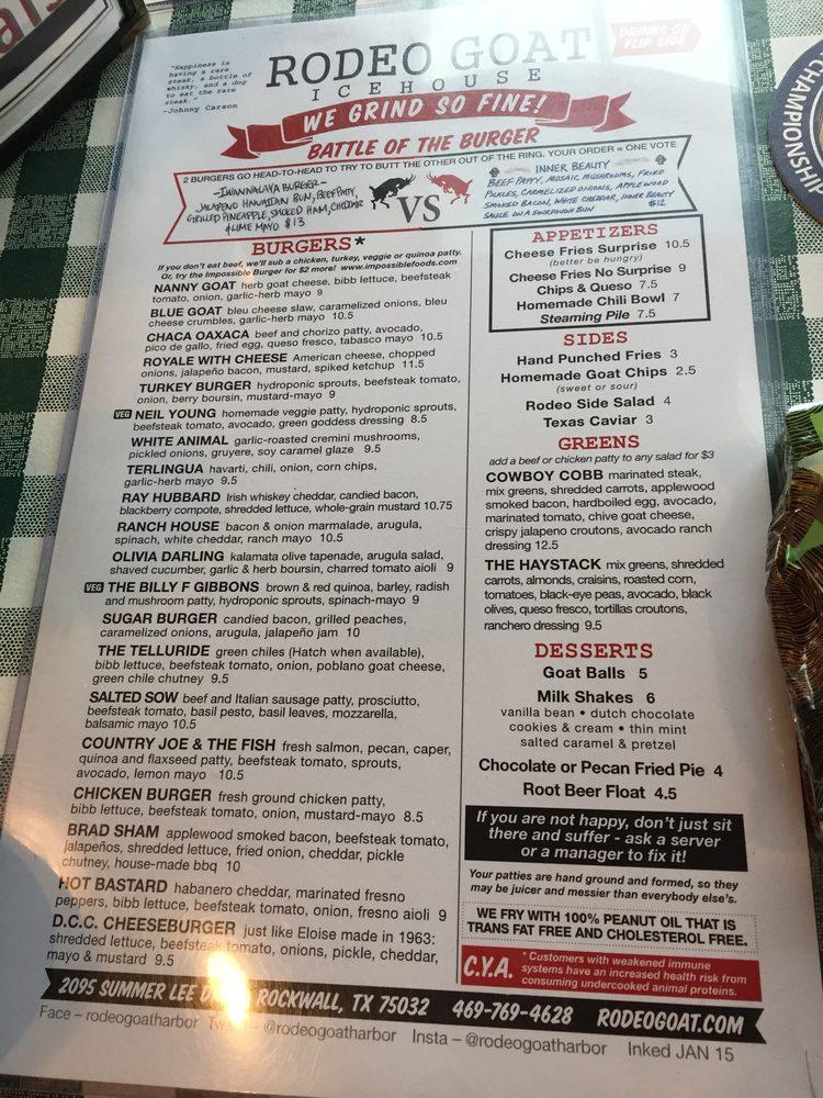 Menu at Rodeo Goat pub & bar, Rockwall