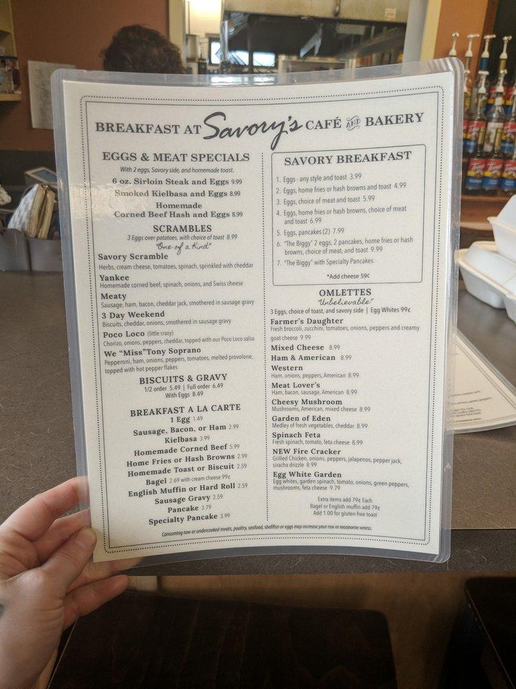 Menu at Savory's Family Restaurant, Hamburg