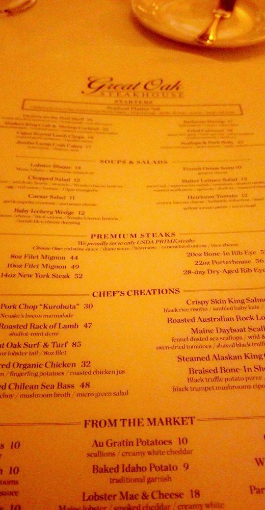 Menu at The Great Oak Steakhouse, Temecula, Pechanga Pkwy