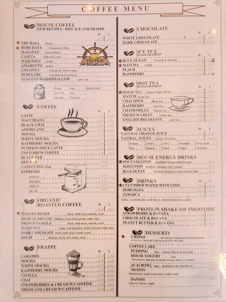 Menu at The Hall Coffee House, Los Angeles