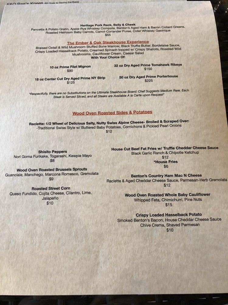 Menu at Ember & Oak steakhouse, Melbourne