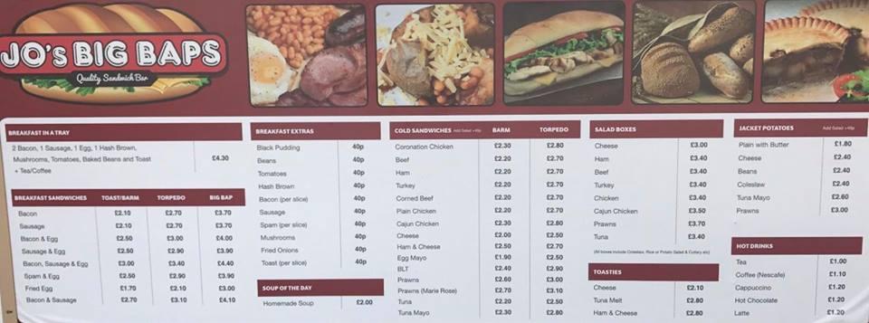 Menu at Jo's Big Baps Ltd cafe, Leyland