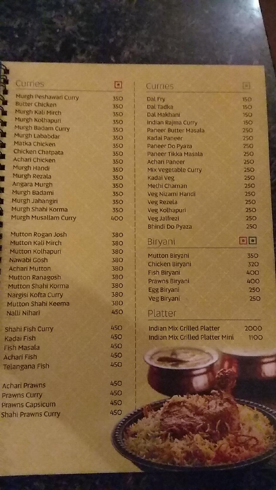 Menu at Meraj's Palm Arabiana, Gandiguda