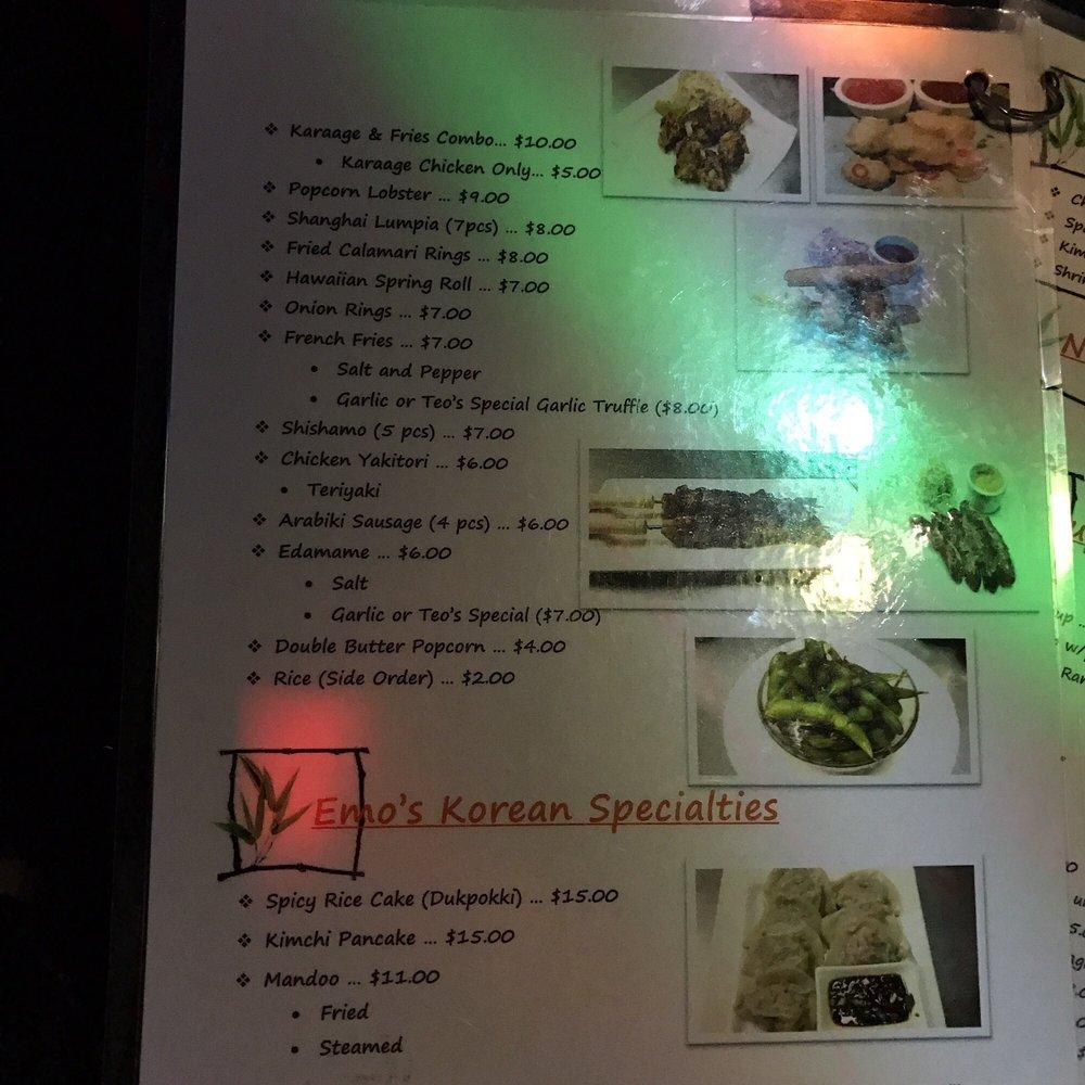 Menu at Pandora Cafe Karaoke/Bar & Grill, Honolulu