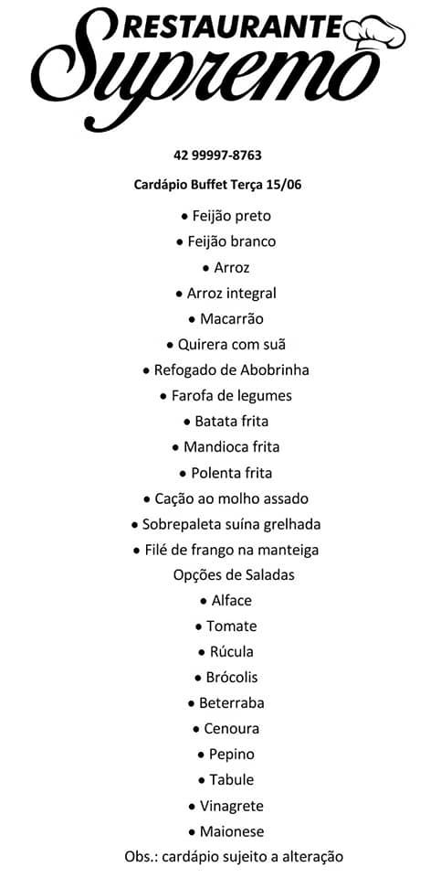 Menu em Restaurante Supremo, Castro