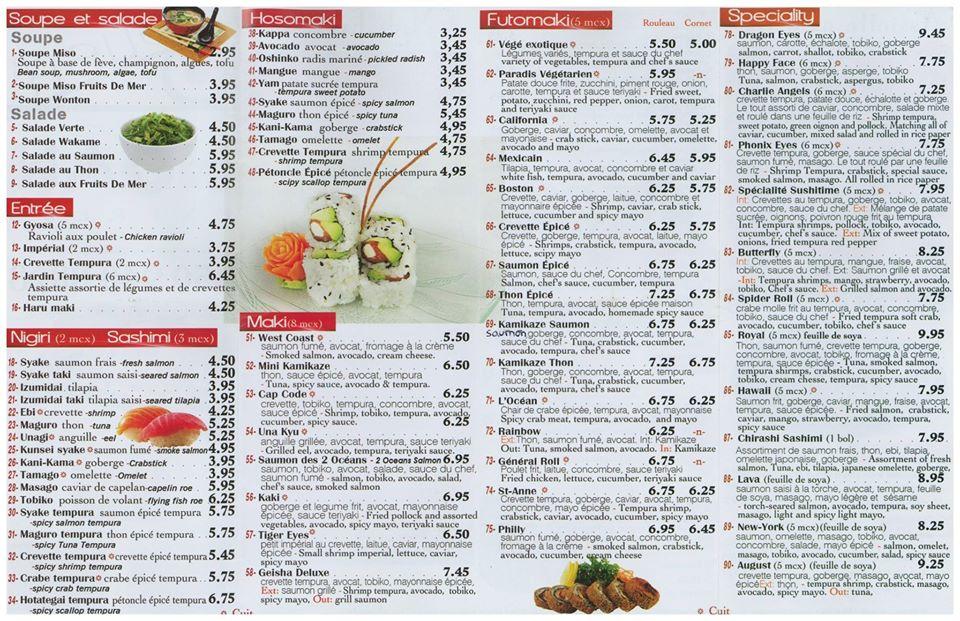 Menu au Ste-Anne Sushi restaurant, Sainte-Anne-des-Plaines