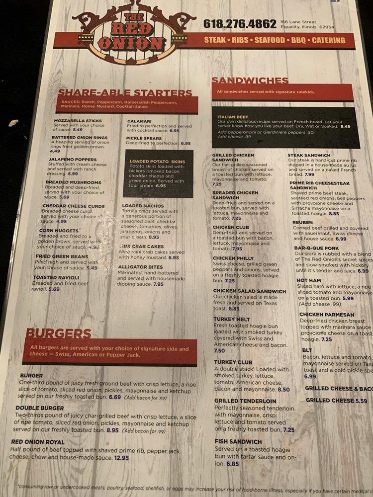 Menu at The Red Onion steakhouse, Equality