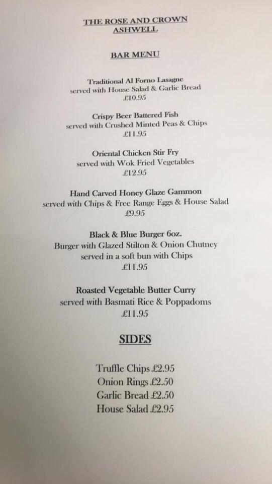 Menu at The Rose & Crown pub & bar, Ashwell