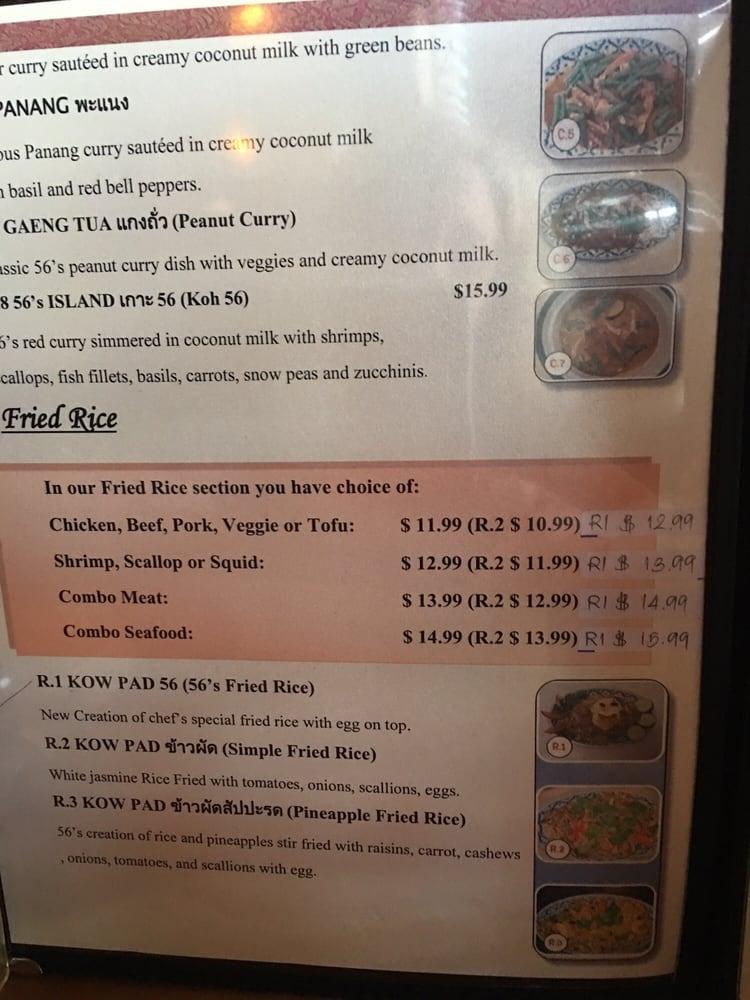 Menu at Bangkok 56 restaurant, Harrisburg