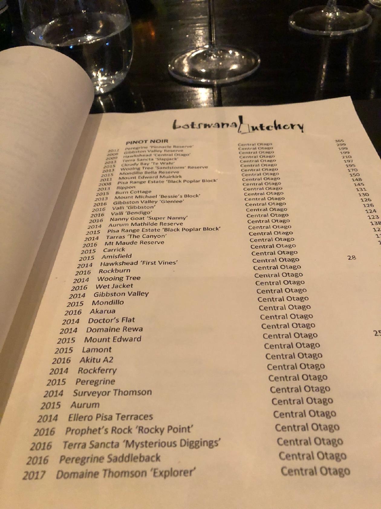 Menu at Botswana Butchery pub & bar, Queenstown, 17 Marine Parade