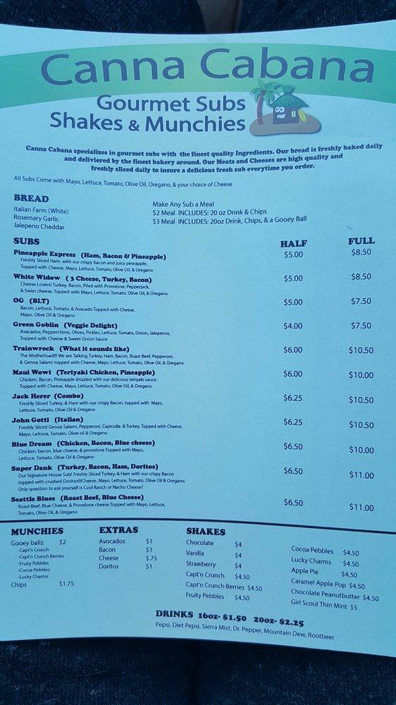 Menu at Canna Cabana Subs & Shakes restaurant, Lacey