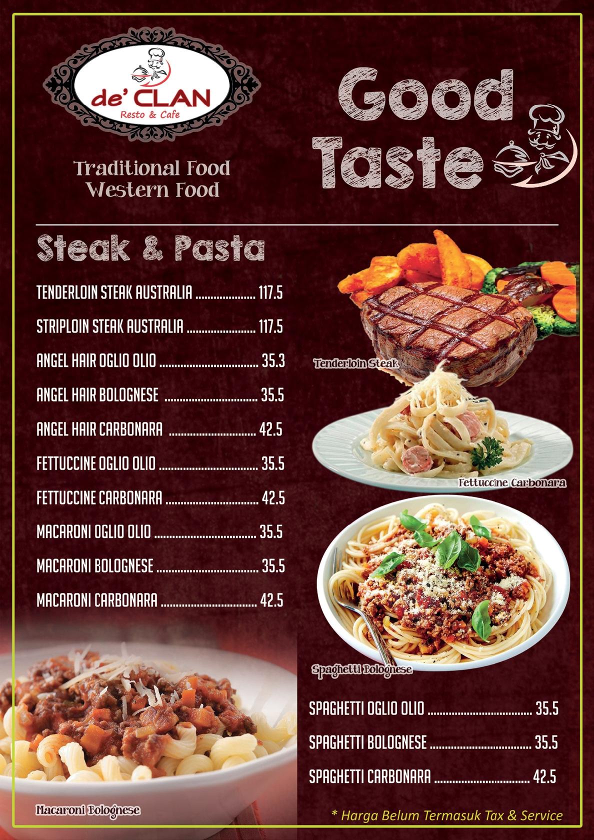 Menu at DE'CLAN RESTO & CAFE, Jakarta