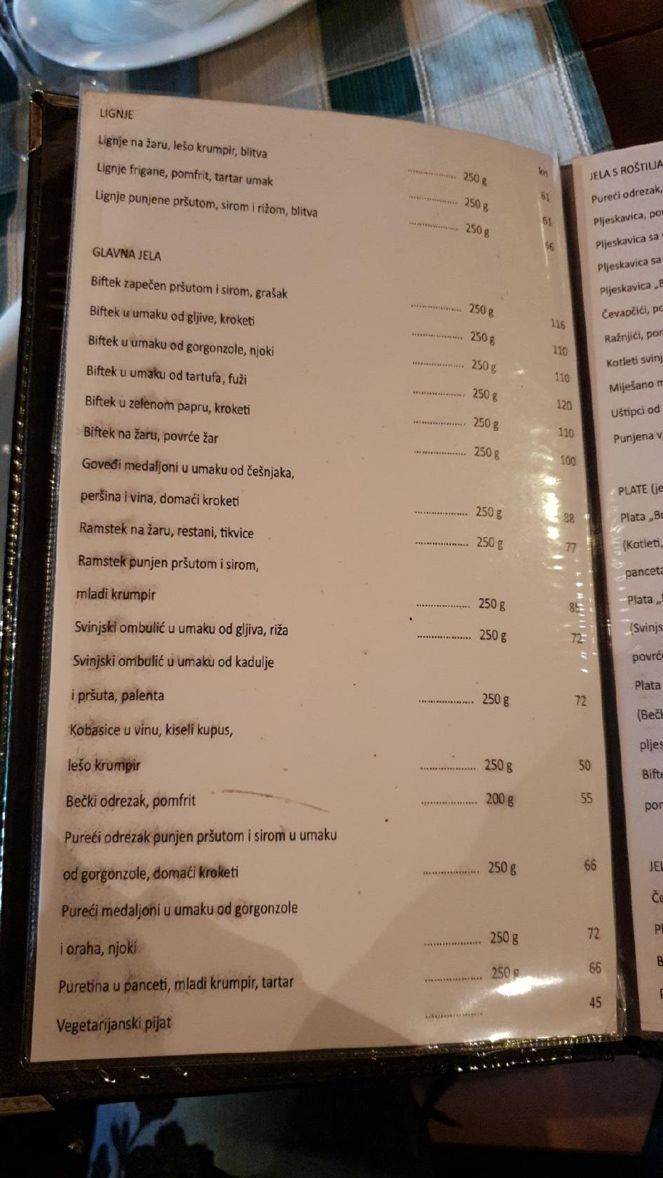 Menu at Konoba Brig restaurant, Rijeka