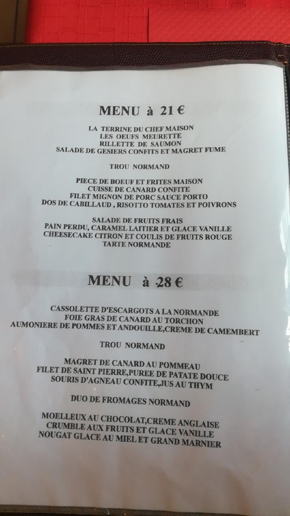 Menu au Le Clos Normand restaurant, Bernay