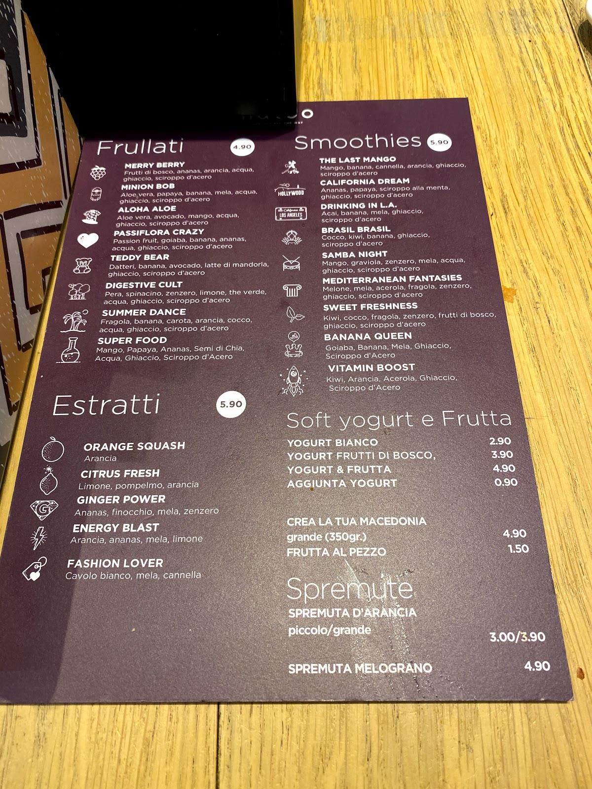 Carta del restaurante Natoo Healthy All The Way, Padua