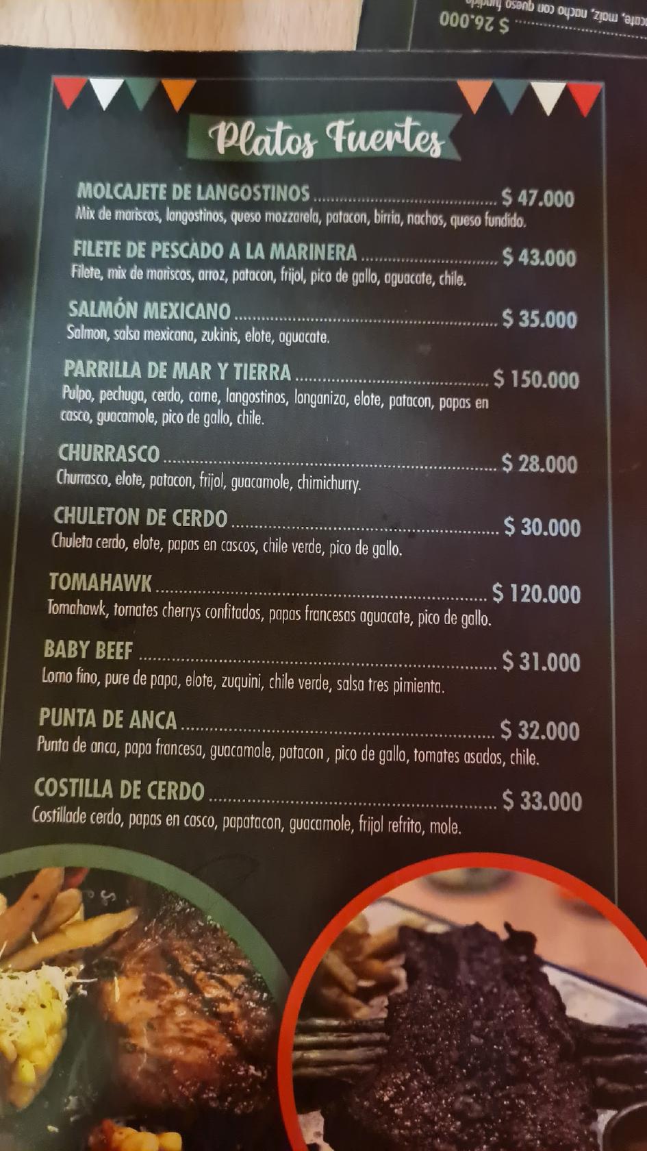 Menu at Oh! Que Chido restaurant, Sopó