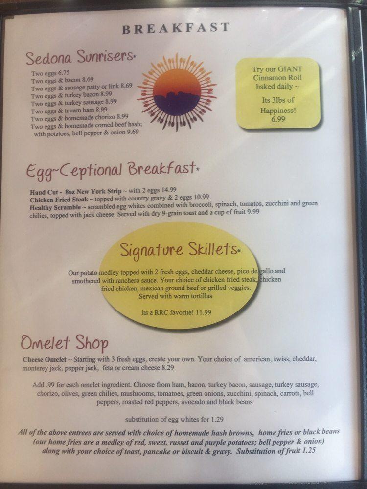 Menu at Red Rock Cafe, Sedona, 100 Verde Valley School Rd #107